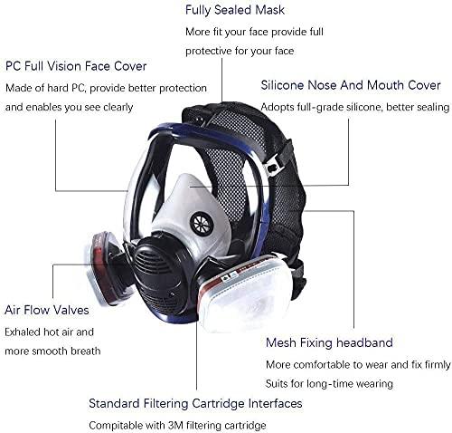 17 in 1 Full Face Large Size Respirator,Reusable Full Face Respirator Widely Used in Organic Gas,Paint Sprayer, Chemical,Woodworking,Dust Protector, Medium