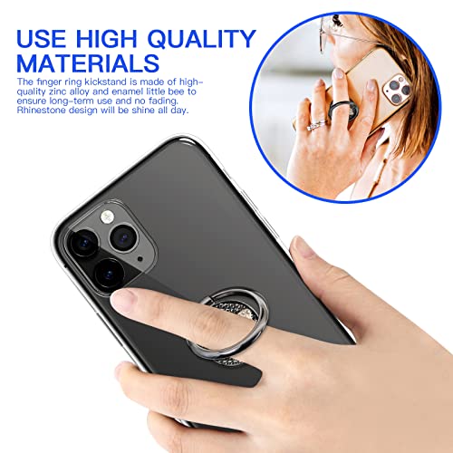 YINHEXI Phone Ring Holder Finger Kickstand, Cell Phone Ring Holder Finger Grip 360 Degree Rotation, with Crystal Stone Enamel Bee (Black)