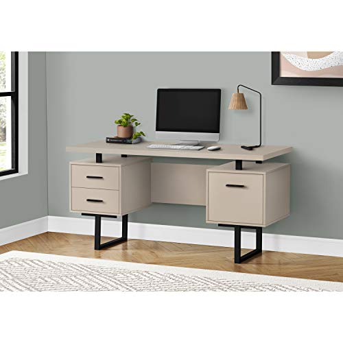 Monarch Specialties 7629 Computer Desk, Home Office, Laptop, Left, Right Set-up, Storage Drawers, 60" L, Work, Metal, Laminate, Beige, Contemporary Desk-60 L Modern Taupe Black x 23.75" W x 30.25" H