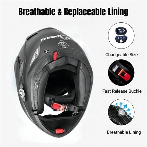 FreedConn Motorcycle Bluetooth Helmet BM2-S Flip Up Modular Bluetooth Motorcycle Helmet Voice Dial Hands-Free Call 500M 2-3 Riders MP3 FM DOT Motorcycle Helmet with Bluetooth 3.0 (Large, Gloss Black)