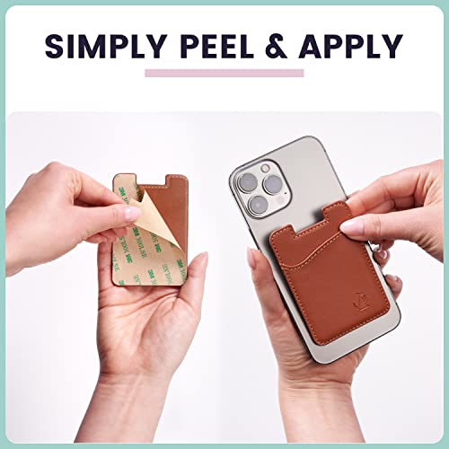 Premium Leather Phone Card Holder - Stick On Wallet for iPhone and Android Smartphones - Minimalist Style with Non-Slip Lining Secures Up to 3 Cards Kangaroo