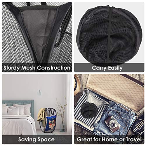 Pop-up Laundry Hamper, Folding Mesh Laundry Basket with Durable Handles, Collapsible Clothes Hampers for Kids Room, College Dorm, Travel