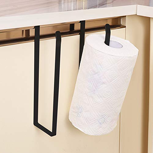 Paper Towel Holder, Black Steel Roll Paper Holder Hanger Storage Organizer for Kitchen Cabinet Paper Towel Rack