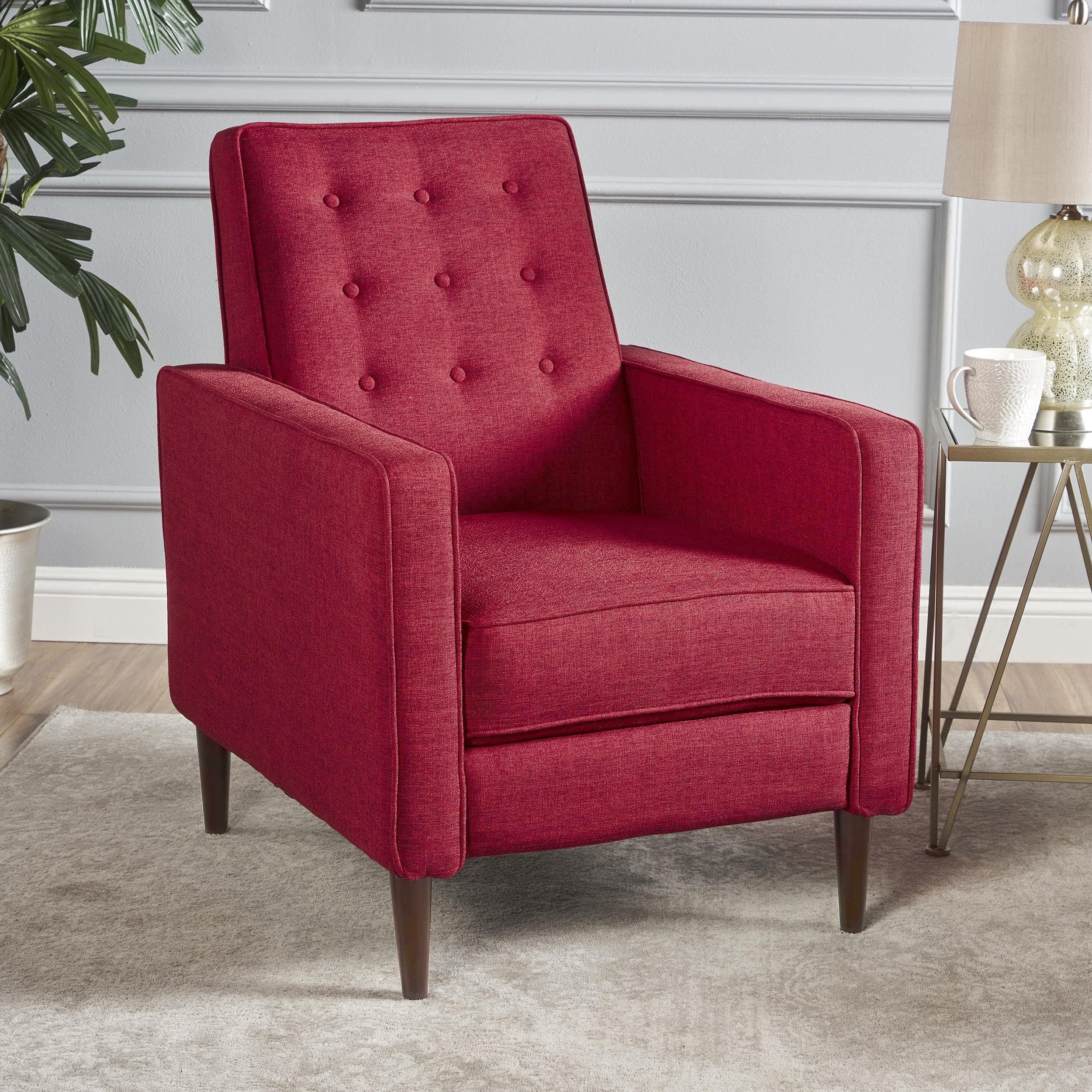 Christopher Knight Home GDFStudio Mason Mid-Century Modern Tuft Back Recliner (Qty of 1, Fabric/Red).