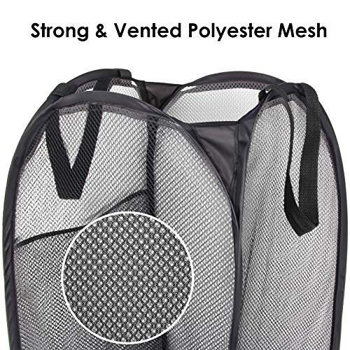 Pop-up Laundry Hamper, Folding Mesh Laundry Basket with Durable Handles, Collapsible Clothes Hampers for Kids Room, College Dorm, Travel
