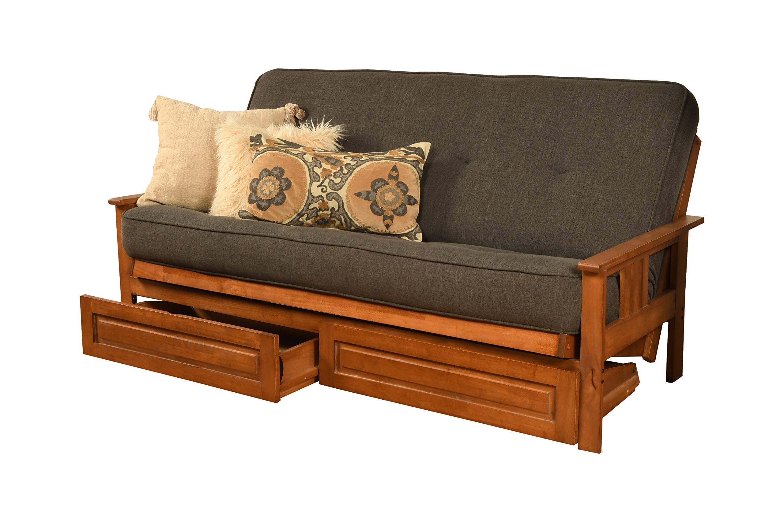 Kodiak Furniture Monterey Futon Set with Storage Drawers, with Barbados Base and Linen Charcoal Mattress