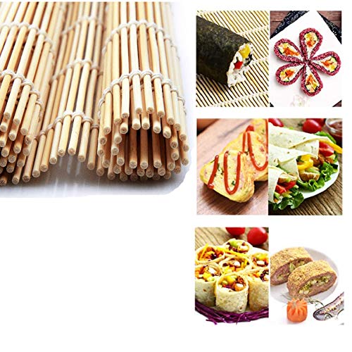 AIKS 2PCS Natural Bamboo Sushi Rolling Mat Sushi Roller Inch for Making Sushi 9x9.5 Inch