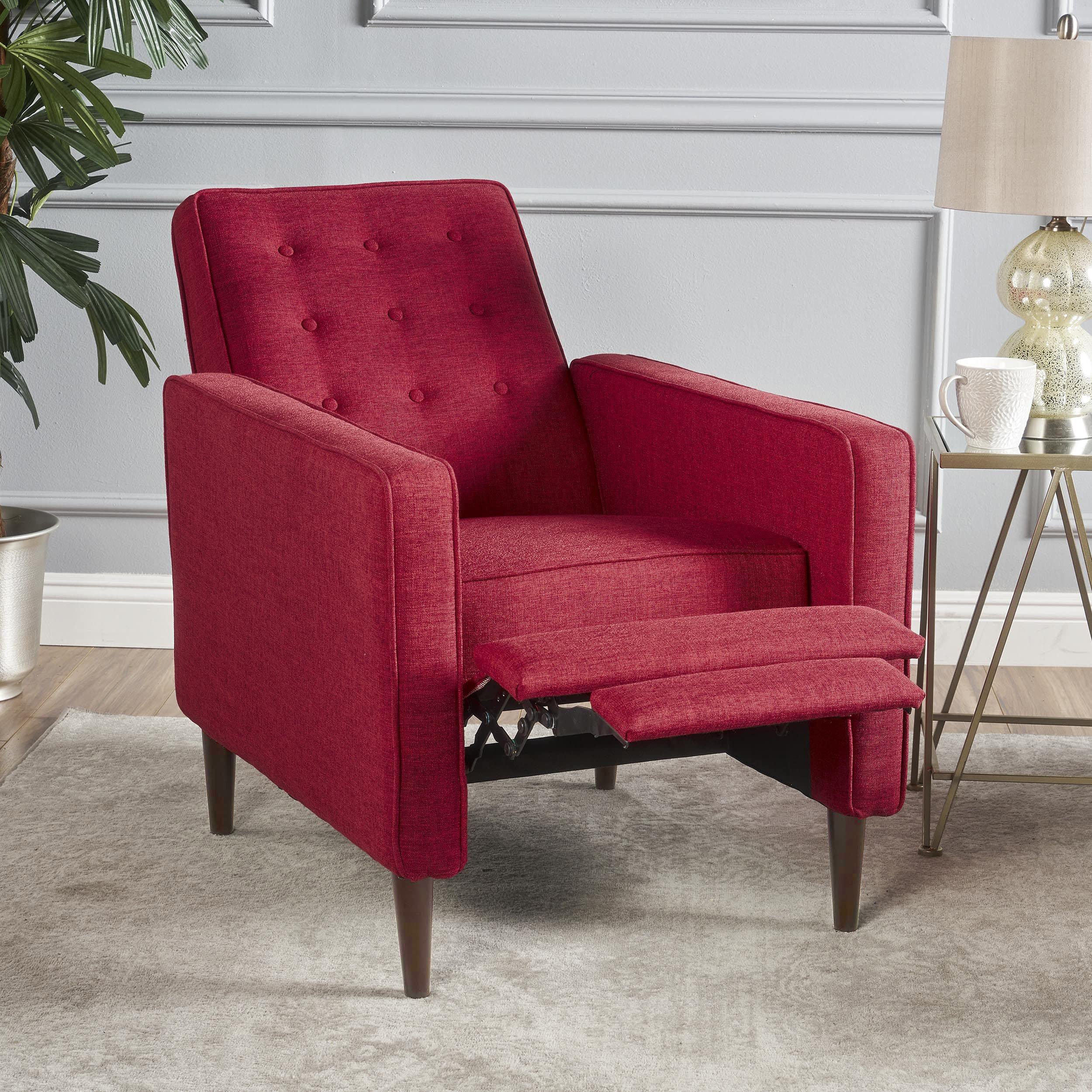 Christopher Knight Home GDFStudio Mason Mid-Century Modern Tuft Back Recliner (Qty of 1, Fabric/Red).