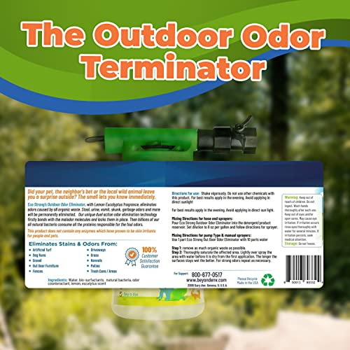 Eco Strong Outdoor Odor Eliminator | Outside Dog Urine Enzyme Cleaner β Powerful Pet, Cat, Animal Scent Deodorizer | Professional Strength for Yard, Turf, Kennels, Patios, Decks (Gallon with Sprayer)