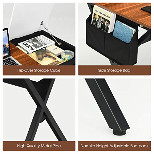 Tangkula 47ββ Computer Desk w/Cube Drawer, Home Office Writing Desk with Side Storage Bag, Modern Stylish PC Study Table Workstation for Bedroom (Walnut & White)