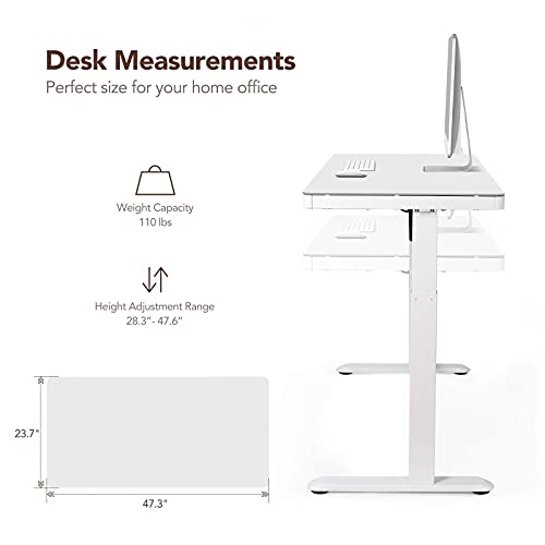 FLEXISPOT EW8 Comhar Electric Standing Desk with Drawers Charging USB A to C Port, Height Adjustable 48" Whole-Piece Quick Install Home Office Computer Laptop Table with Storage (White Top + Frame)