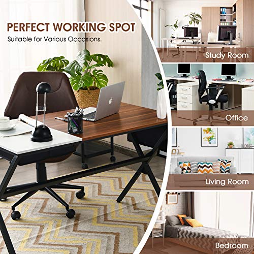 Tangkula 47ββ Computer Desk w/Cube Drawer, Home Office Writing Desk with Side Storage Bag, Modern Stylish PC Study Table Workstation for Bedroom (Walnut & White)