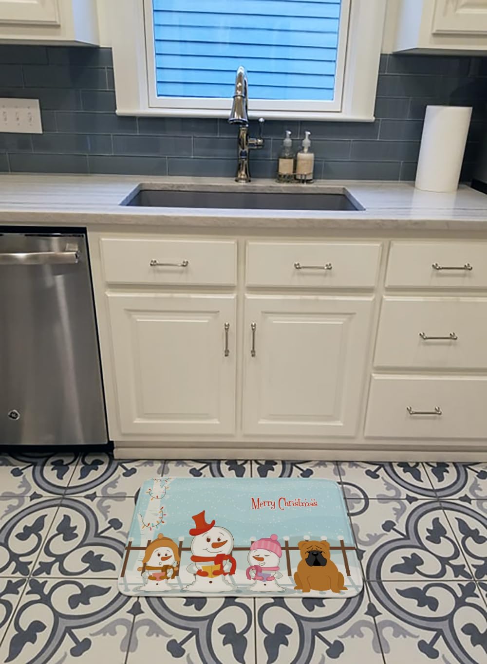 Caroline's Treasures Merry Christmas English Bulldog Red Floor Mat, 19" x 27", Multicolor