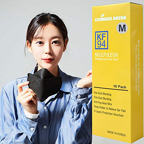 ECOMADE ARENA Neulpuleun Disposable KF94 Face Mask with 4-Layer Filters Made in Korea (Black) (Medium 10 pack)