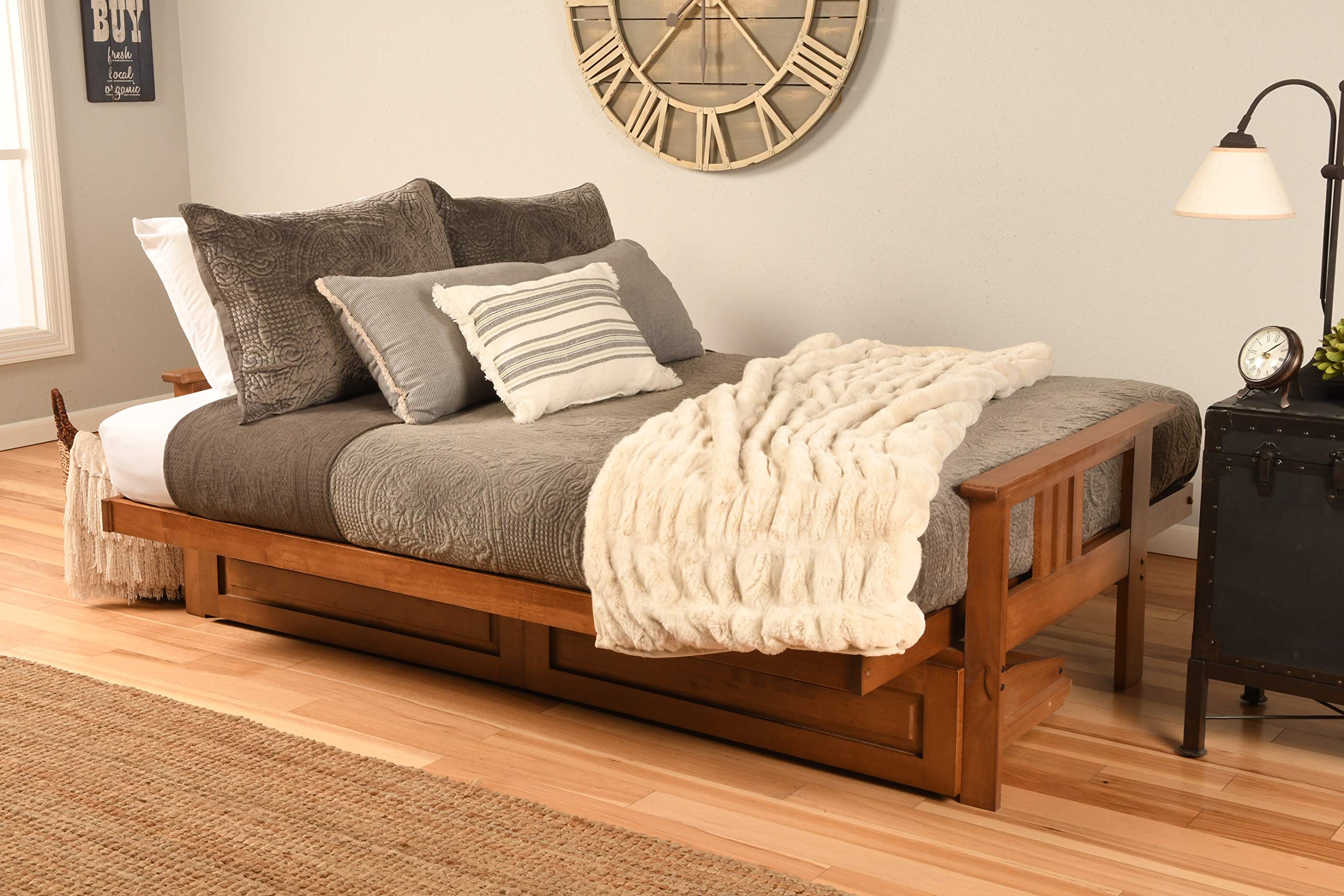 Kodiak Furniture Monterey Futon Set with Storage Drawers, with Barbados Base and Linen Charcoal Mattress