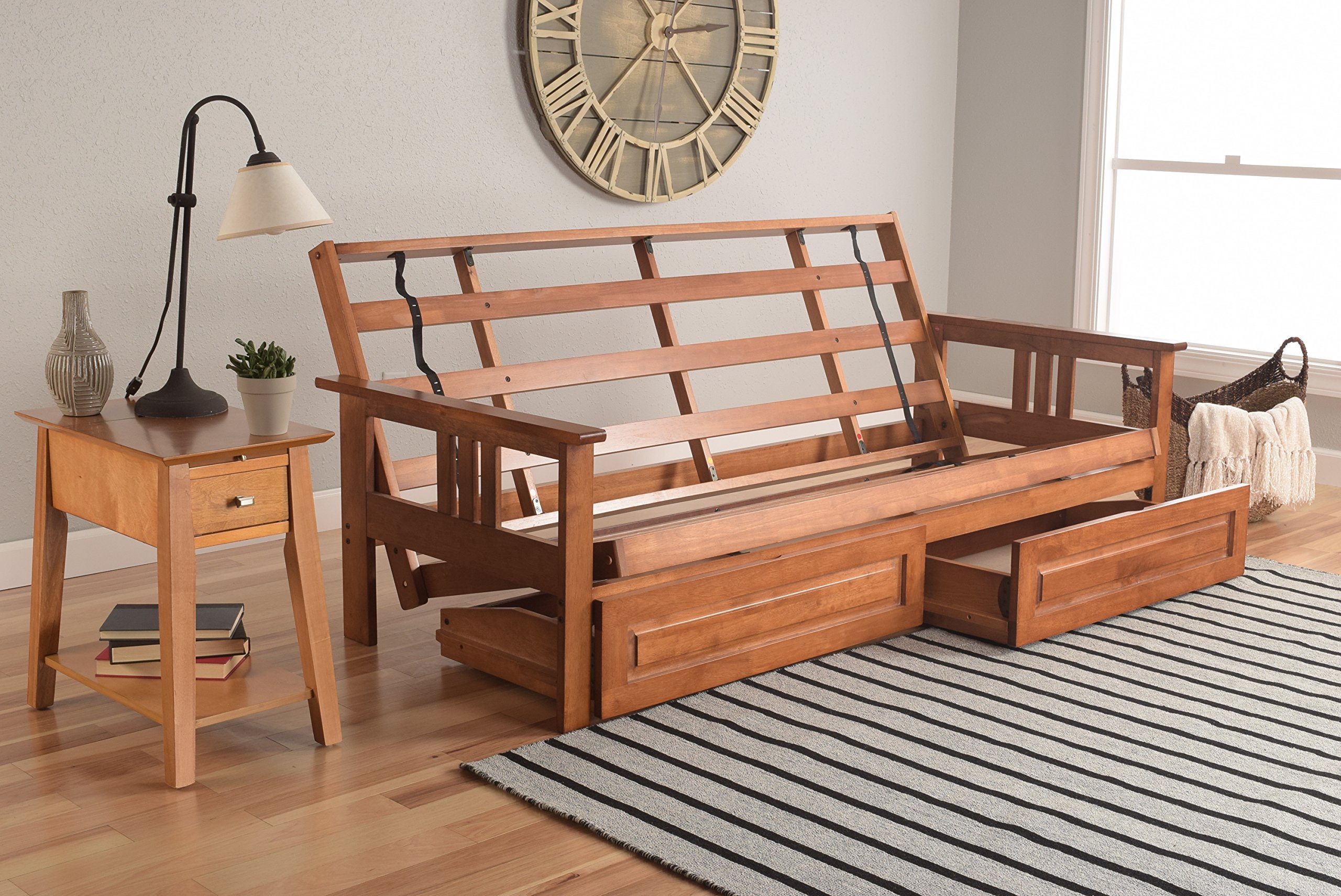 Kodiak Furniture Monterey Futon Set with Storage Drawers, with Barbados Base and Linen Charcoal Mattress