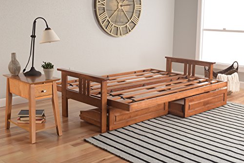 Kodiak Furniture Monterey Futon Set with Storage Drawers, with Barbados Base and Linen Charcoal Mattress