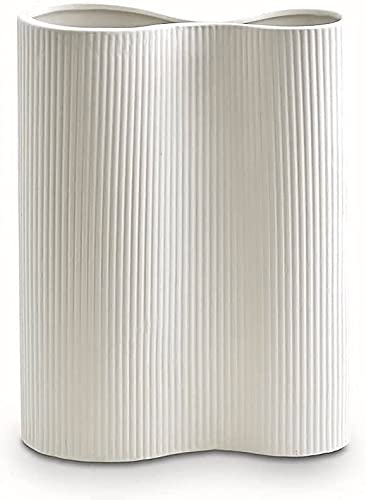 Luxe Infinity White Vase. 9” Ribbed Vase for Flowers. Organic Modern Home Decor. Pampas Grass Vase. Fluted Vase. Modern Vase. Aesthetic Vase. Tall White Flower Vase for Decor. White Ceramic Vase
