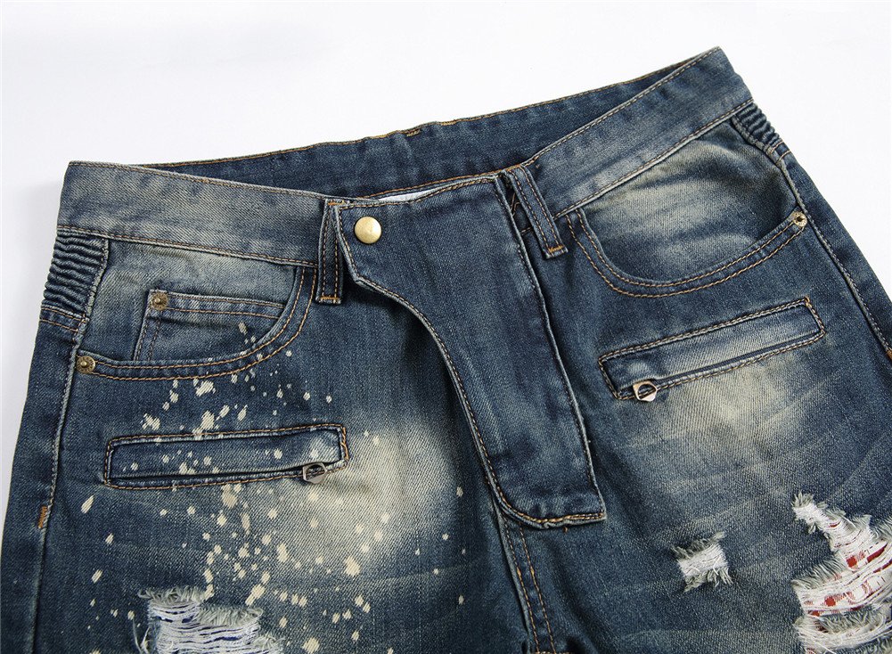 Yollmart Men's Delim Stretched Jeans Ripped Biker Slim Pants-34