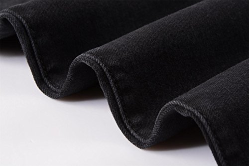 ZLZ Black Biker Jeans for Men Slim Fit, Men's Comfy Stretch Ripped Distressed Biker Jeans Pants Rock, Designer Jeans, Size 32