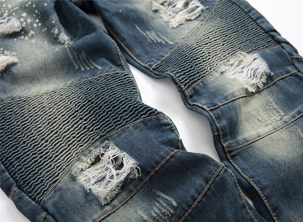 Yollmart Men's Delim Stretched Jeans Ripped Biker Slim Pants-34