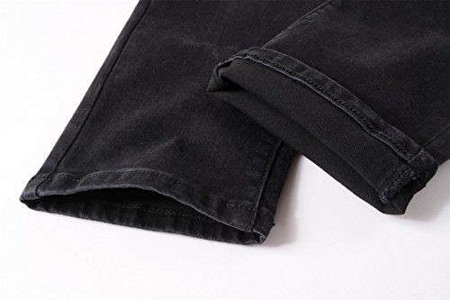 ZLZ Black Biker Jeans for Men Slim Fit, Men's Comfy Stretch Ripped Distressed Biker Jeans Pants Rock, Designer Jeans, Size 32