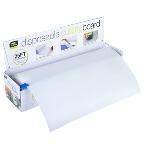 Smart Design Disposable Cutting Board - 12 In x 25 Ft - Biodegradable Plastic - Adjustable Length - BPA Free - Cheese Meat Prep Tray, Large Chopping Butcher Block, Small Food Cut Set - Kitchen - White