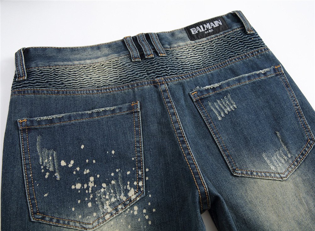 Yollmart Men's Delim Stretched Jeans Ripped Biker Slim Pants-34