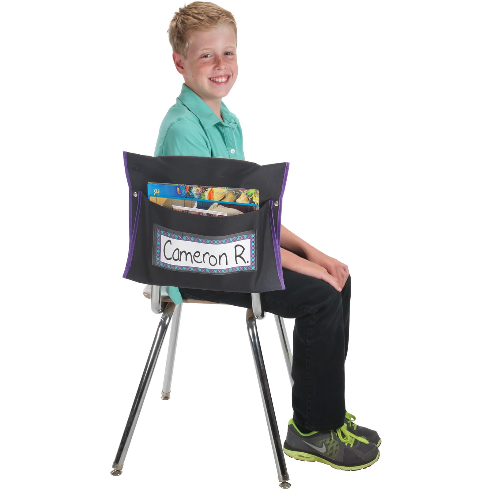 Really Good Stuff Classic Student Book Collection Chair Pockets – 6 Pack – Black/Purple