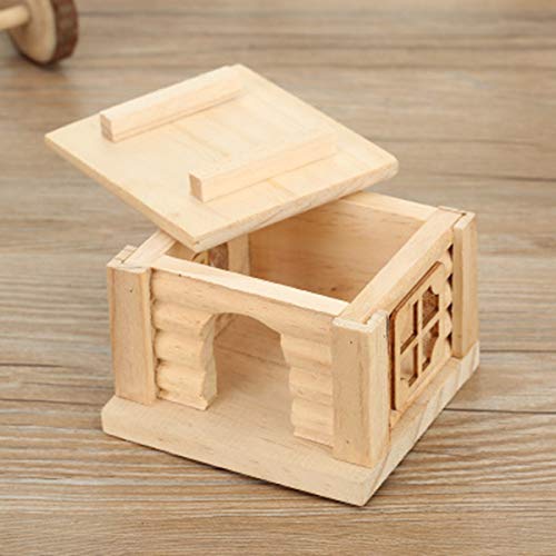 Wooden Hamster Chew House Tunnel Hut Hideout Molar Toy for Small Animal Dwarf Rat Mouse Gerbil Chinchilla Guinea Pig (House & Tunnel 2 Pack)