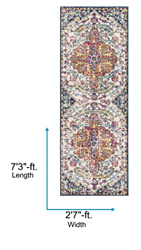 Livabliss Odelia Vintage Bohemian Runner Area Rug,2'7" x 7'3",Orange/Navy