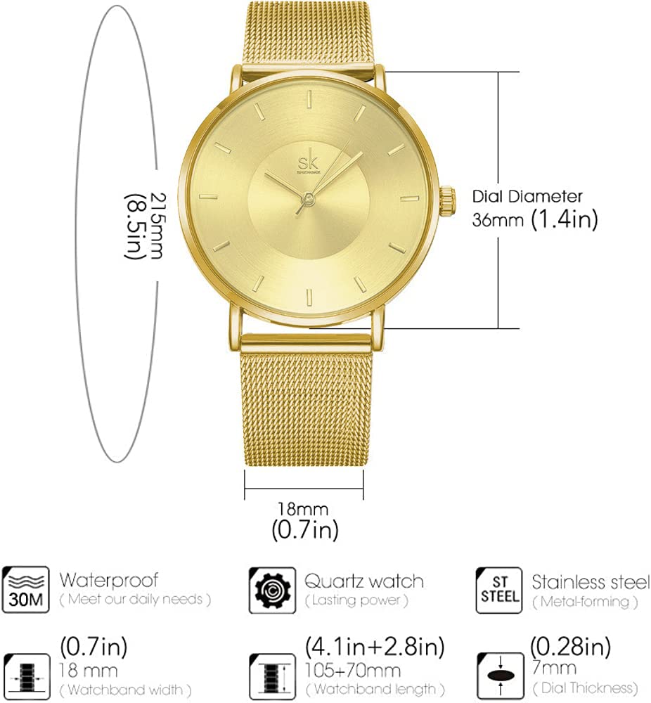SHENGKE Simple Watches Analog Mesh Watches for Women Stainless Steel Band reloj de Mujer (K0059-GD)