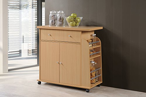 Hodedah Import Kitchen Island with Spice Rack and Towel Rack, Beech