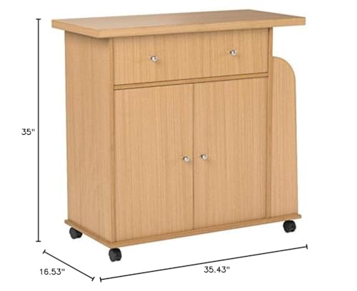 Hodedah Import Kitchen Island with Spice Rack and Towel Rack, Beech