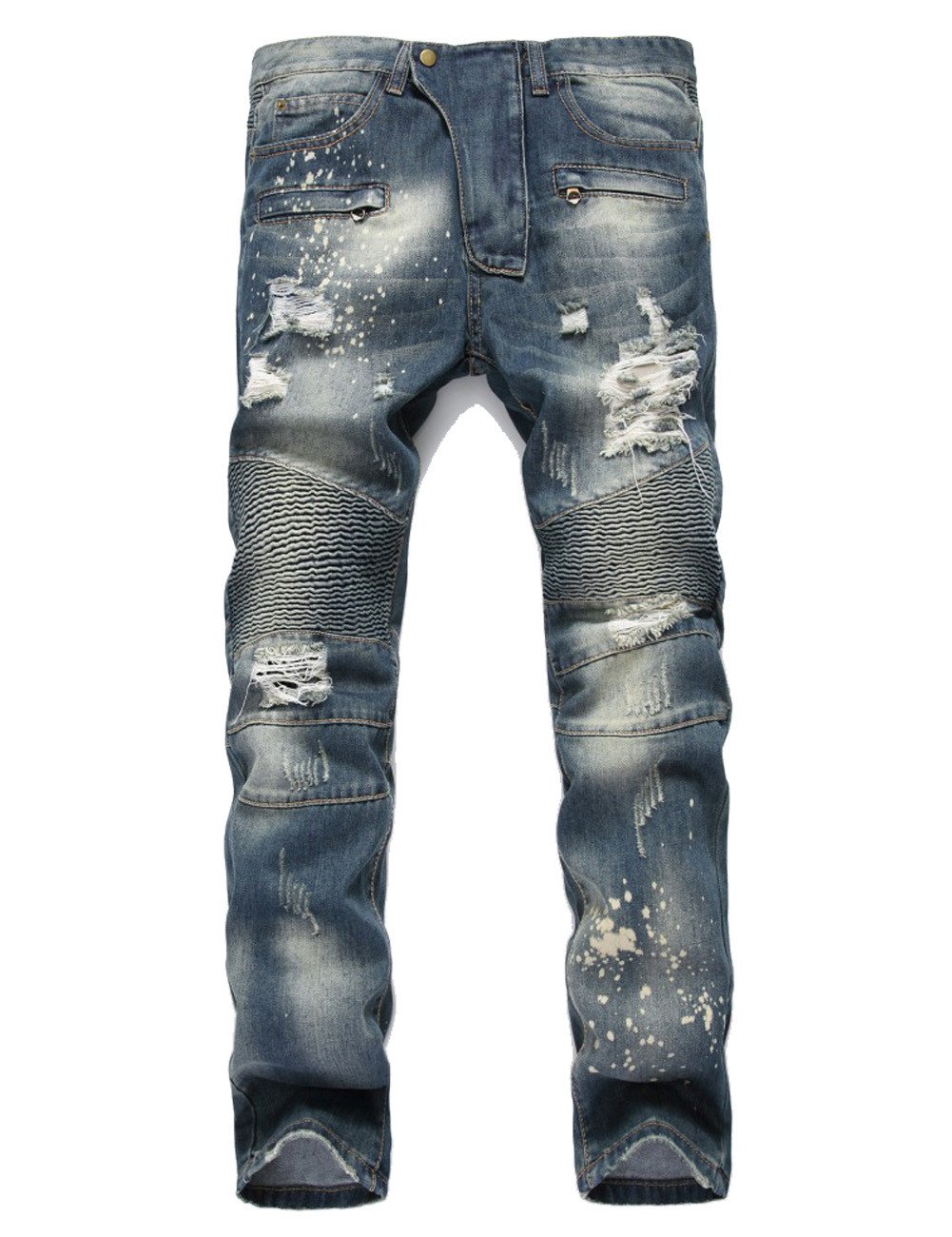 Yollmart Men's Delim Stretched Jeans Ripped Biker Slim Pants-34