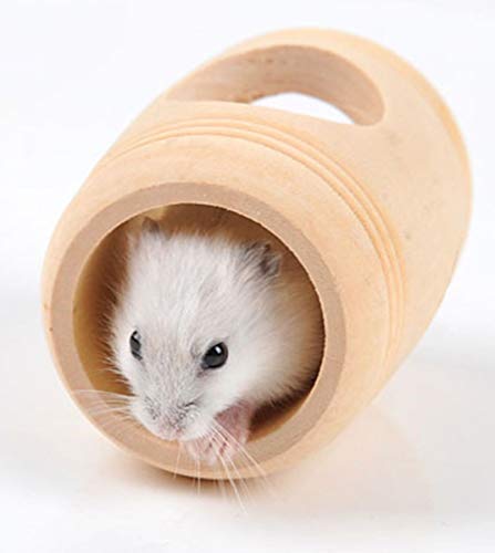 Wooden Hamster Chew House Tunnel Hut Hideout Molar Toy for Small Animal Dwarf Rat Mouse Gerbil Chinchilla Guinea Pig (House & Tunnel 2 Pack)