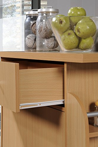 Hodedah Import Kitchen Island with Spice Rack and Towel Rack, Beech