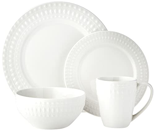Elle Décor Amelie Round Dinnerware Set – 16-Piece Porcelain Dinner Set w/ 4 Dinner Plate, 4 Salad Plates, 4 Bowls & 4 Mugs – Unique Gift Idea Any Special Occasion or Birthday