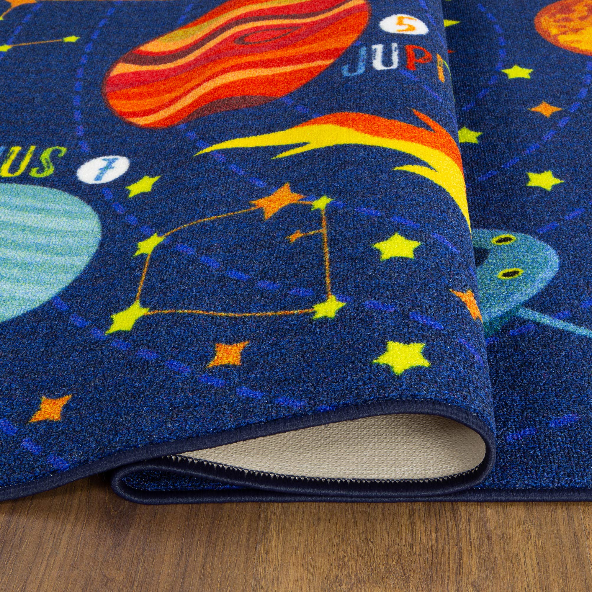 KC Cubs Outer Space Solar System Road Play Educational Learning & Fun Game Boy & Girl Kids Rug Carpet for Children Bedroom, Toddler Classroom and Baby Playroom Floor Mat, Playtime Adventure Activity