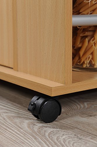 Hodedah Import Kitchen Island with Spice Rack and Towel Rack, Beech