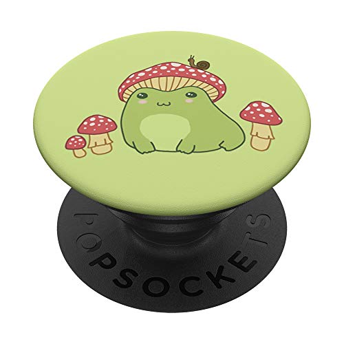 Frog with Mushroom Hat and Snail, Cottagecore Aesthetic PopSockets Swappable PopGrip
