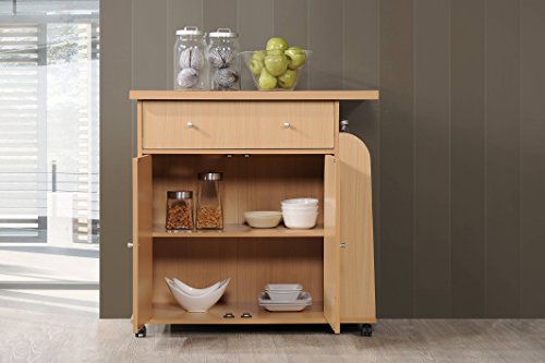 Hodedah Import Kitchen Island with Spice Rack and Towel Rack, Beech