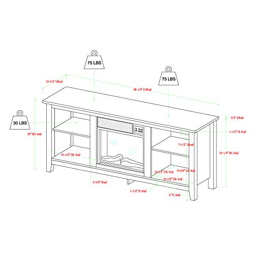 Walker Edison Wren Classic White Wash TV Console for 65 + Inch Television Fireplace Entertainment Center, 58 Inch
