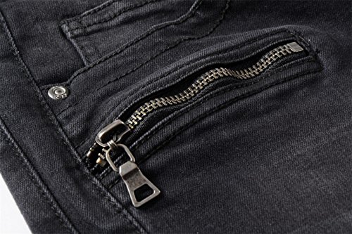 ZLZ Black Biker Jeans for Men Slim Fit, Men's Comfy Stretch Ripped Distressed Biker Jeans Pants Rock, Designer Jeans, Size 36