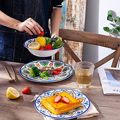 Melamine Dinnerware Set - 12 Pcs Dishware DurableOutdoor Plastic Plates Bowls Service for 4 (Gold Floral)