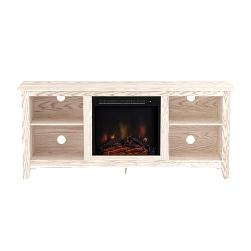 Walker Edison Wren Classic White Wash TV Console for 65 + Inch Television Fireplace Entertainment Center, 58 Inch