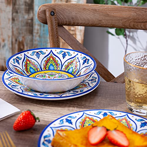 Melamine Dinnerware Set - 12 Pcs Dishware DurableOutdoor Plastic Plates Bowls Service for 4 (Gold Floral)