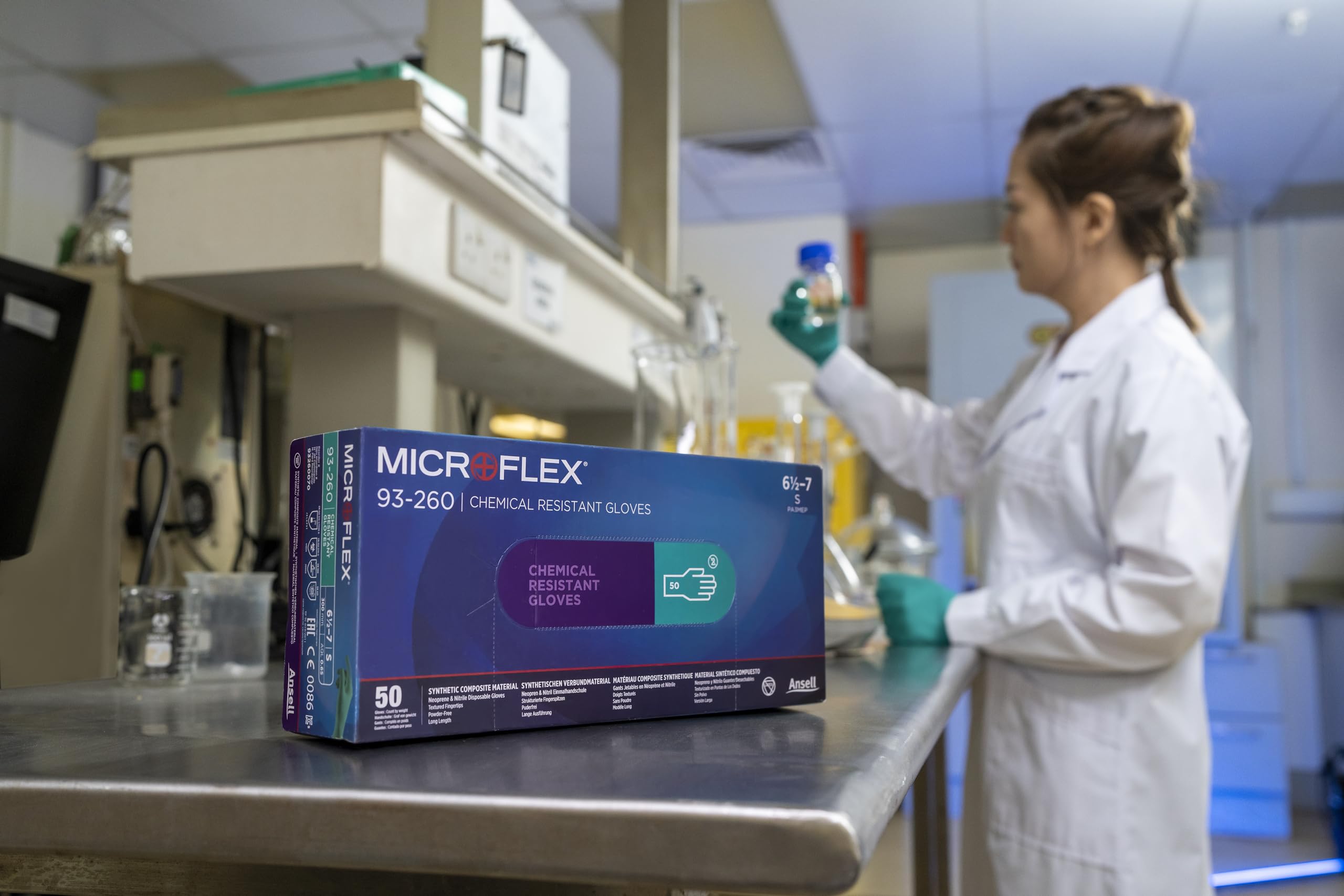 Microflex 93260100 93-260 7.8 Mil Triple-Layer Disposable Neoprene and Nitrile Blend Gloves, Small, Case (50)