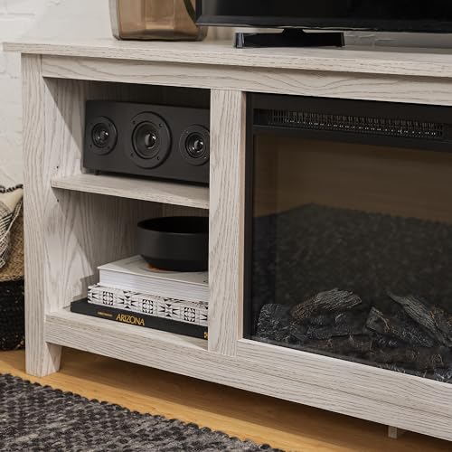 Walker Edison Wren Classic White Wash TV Console for 65 + Inch Television Fireplace Entertainment Center, 58 Inch
