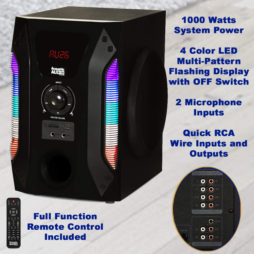 Acoustic Audio AAT1003 Bluetooth Tower 5.1 Speaker System with Mic and Powered Subwoofer